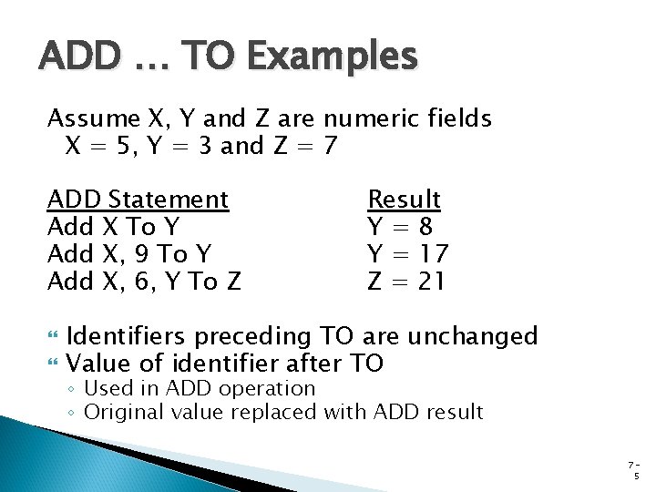 Chapter 7 Computing In Cobol The Arithmetic Verbs 7108