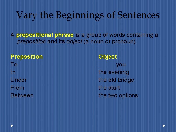 Sentence Variety Vary the Beginnings of Sentences Vary