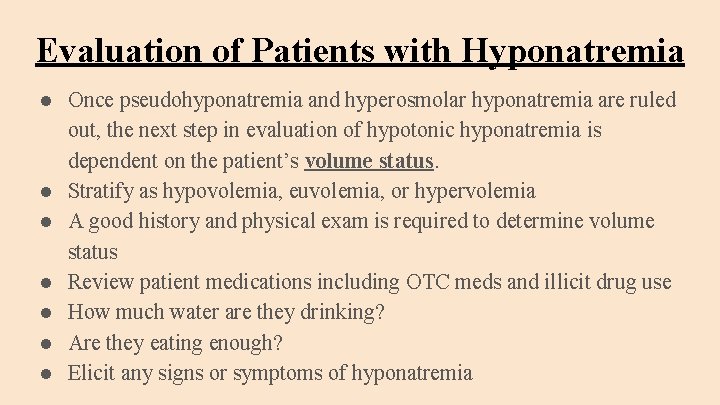 Water Homeostasis Hyponatremia James Brandes M D Carroll