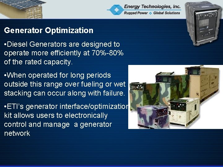 Energy Technologies Inc Rugged Power Global Solutions ETI