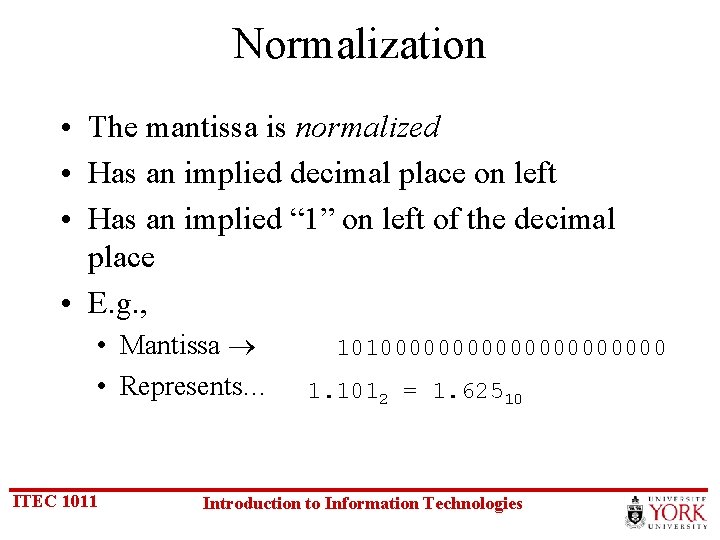 4 Floating Point Numbers Chapt 5 ITEC 1011