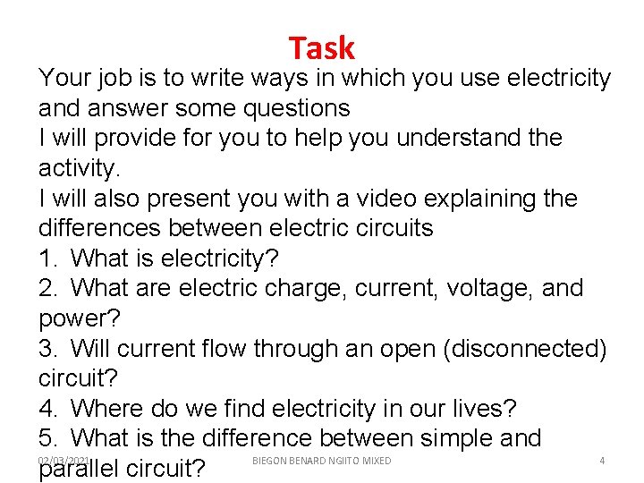 WEBQUEST TITLE Graphic Photograph SIMPLE Electric Circuits FORM