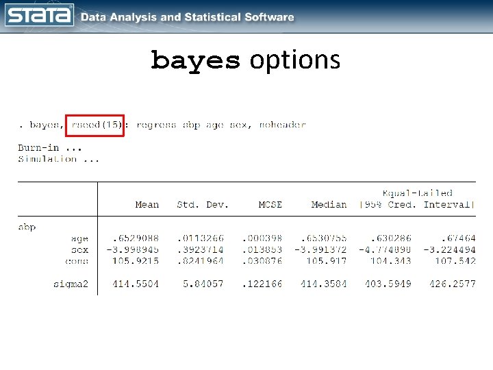 Introduction to Bayesian analysis using Stata 15 Chuck