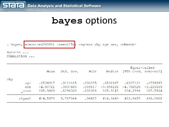 Introduction to Bayesian analysis using Stata 15 Chuck