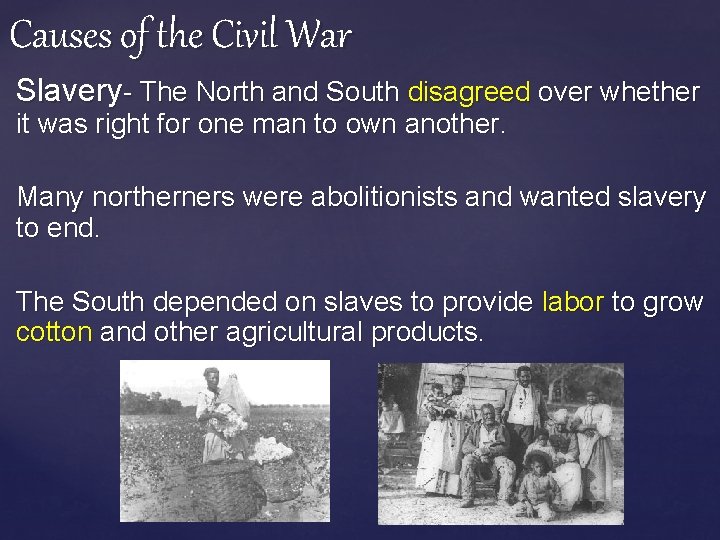 Civil War Vocabulary and Causes of the Civil