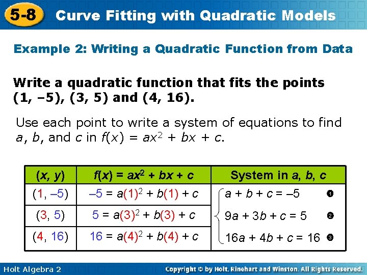 5 8 Curve Fitting with Quadratic Models Objectives
