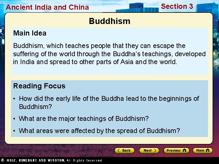 Ancient India and China Buddhism Preview Main Idea