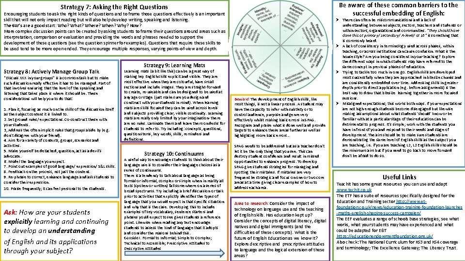 Embedding English Learning Mat Use this guidance to