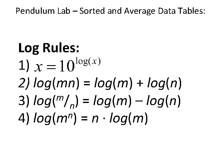 Pendulum Lab Model Data Tables Pendulum Lab Model