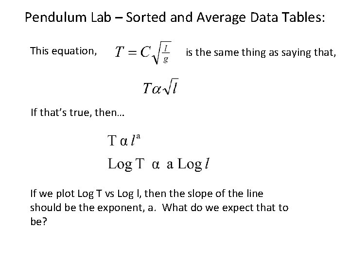 Pendulum Lab Model Data Tables Pendulum Lab Model
