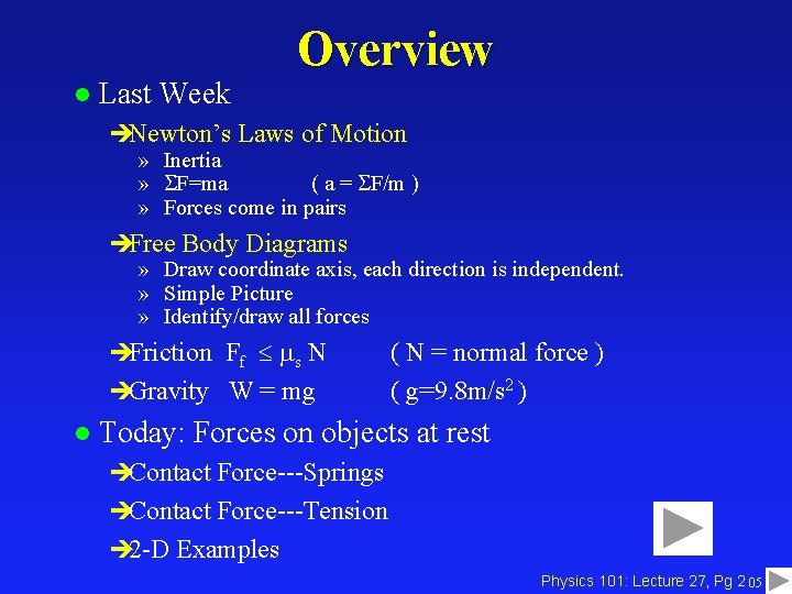Physics 101 Lecture 02 Forces Equilibrium Examples l