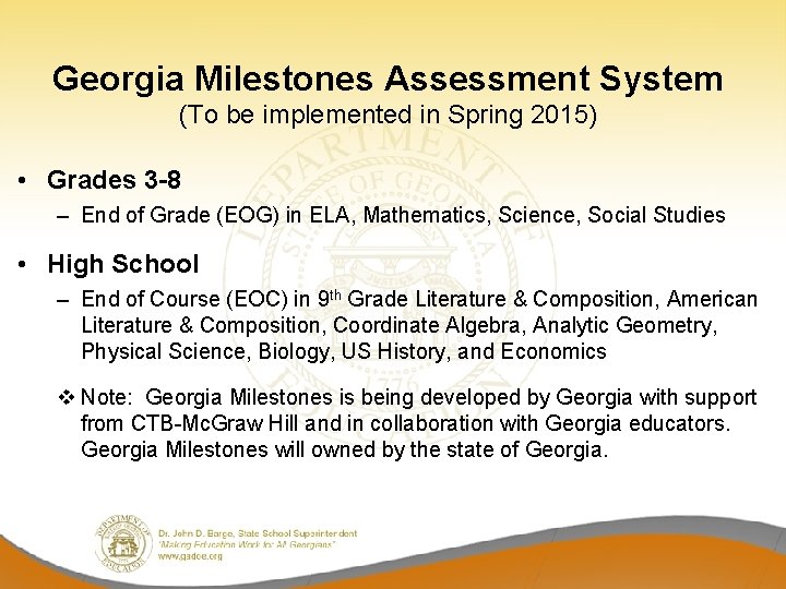 Historical Overview of Georgias Standards Dr John Barge
