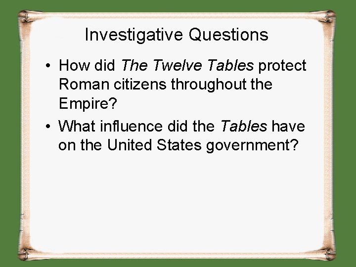 The Twelve Tables World History Investigative Questions How