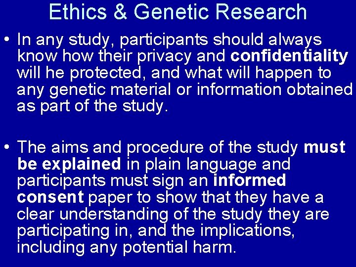 Genetics Behavior A focus on ethics IB syllabus