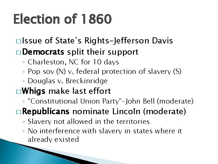 The Civil War 1861 1865 1860 Candidates Abraham