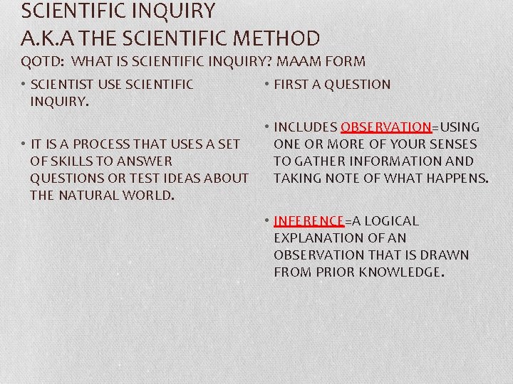 METHODS OF SCIENCE The BIG IDEA WHAT PROCESS