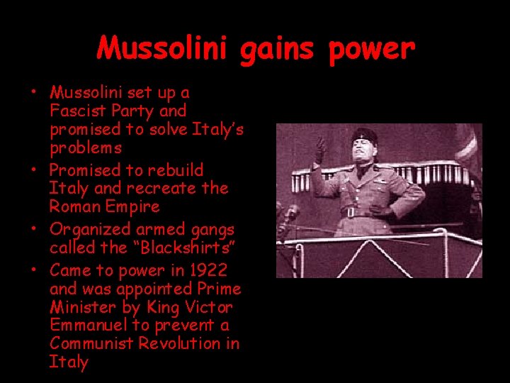 The Rise of Mussolini in Italy Benito Mussolini