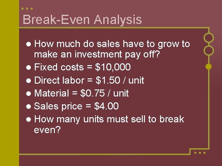 Manufacturing Processes Operations Management Dr Ron Lembke BreakEven