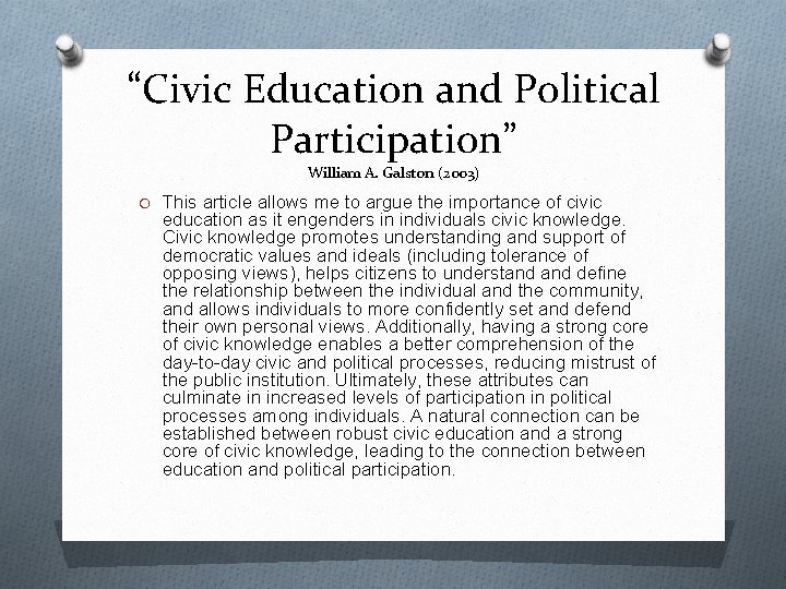 Civic Education Influence and Methods Spencer Sabet Subtopics