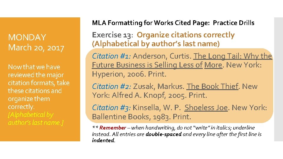 MLA Formatting Bell Ringers 8 th Grade English