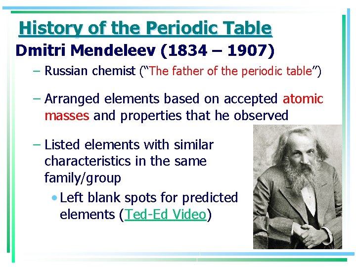 X Unit 10 The Periodic Table History of