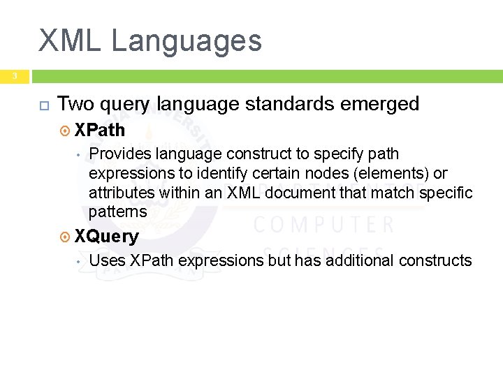 ADVANCED DATABASES 1 XML Query Languages Extracting from