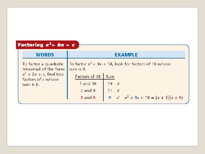 8 3 Factoring x 2 bx c Warm