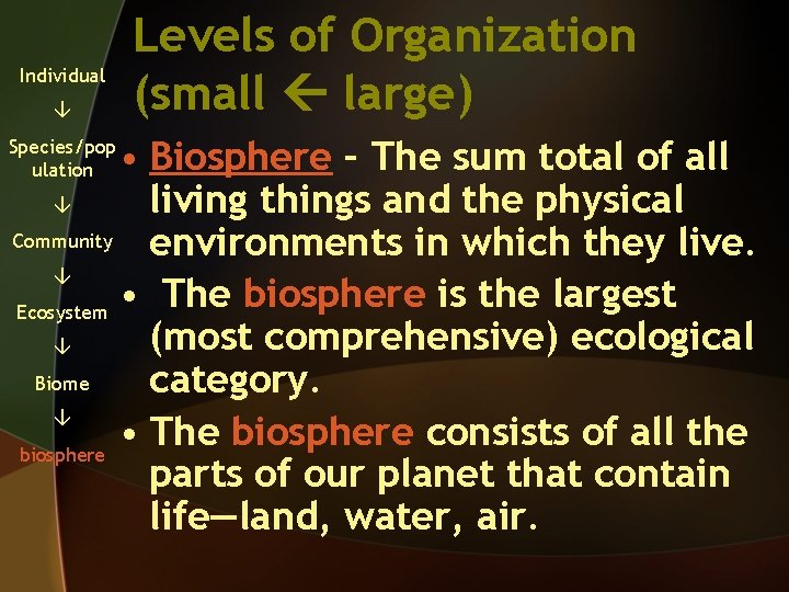Chapter 3 The Biosphere Section 3 1 What