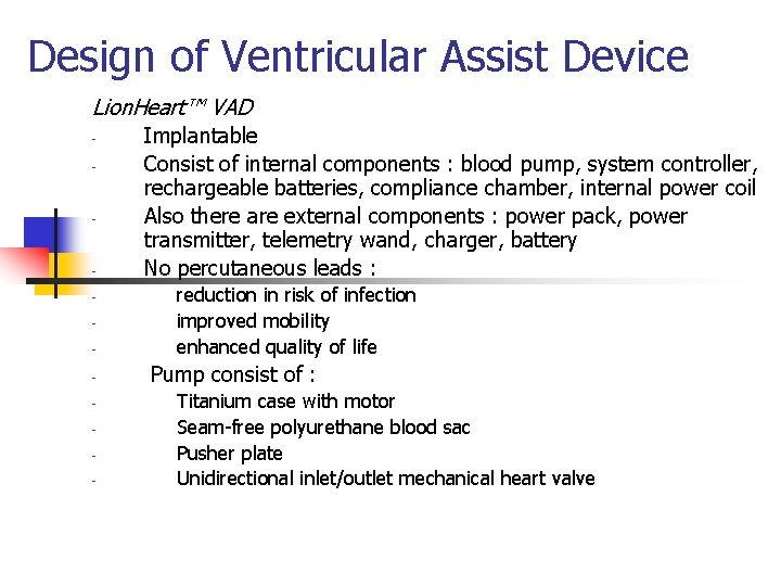 Design of Ventricular Assist Device Basic Components of