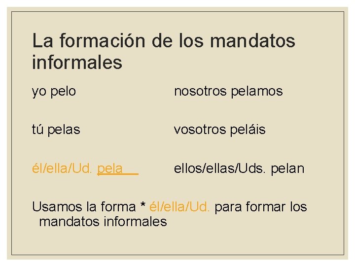 LOS MANDATOS INFAFIRM CON OBJETO DIRECTO Obj comunicar