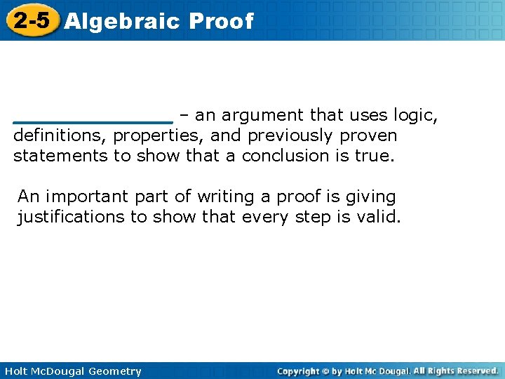 2 5 Algebraic Proof Objectives Review properties of