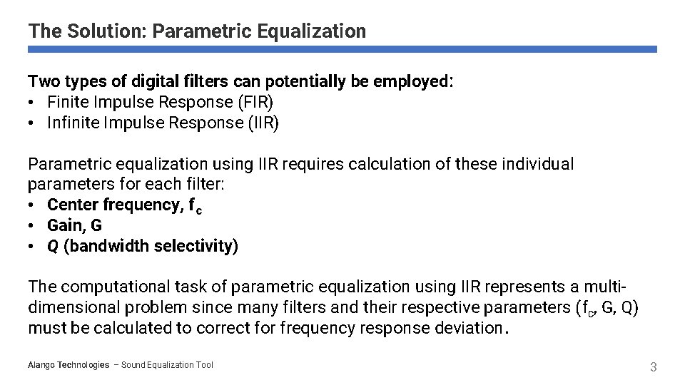 Alango Parametric EQ Optimizer Mass Production Yield Problem
