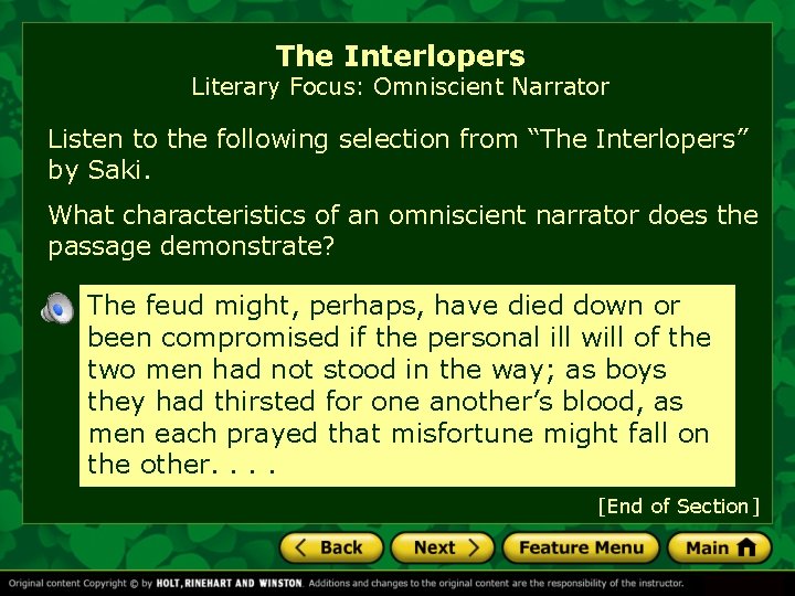 The Interlopers by Saki Feature Menu Introducing the