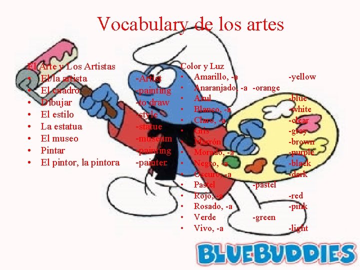 Vocabulary Vocabulary de los artes El Arte y