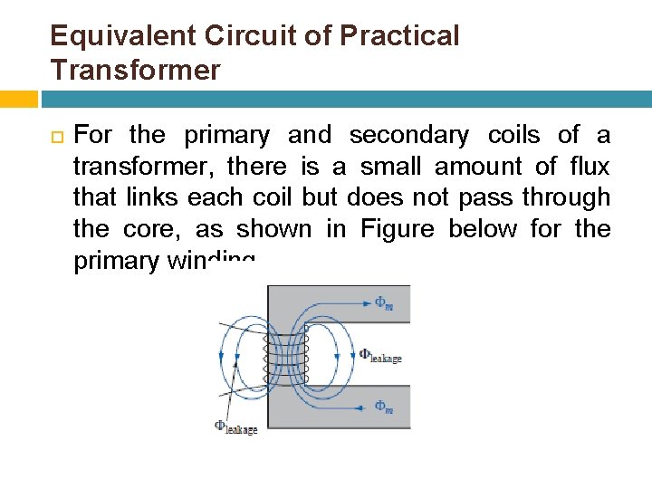 EQUIVALENT CIRCUIT OF TRANSFORMER Lecture No 5 By