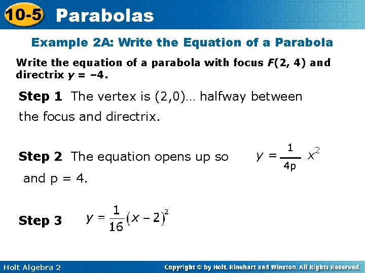 10 5 Parabolas Objectives Write the standard equation