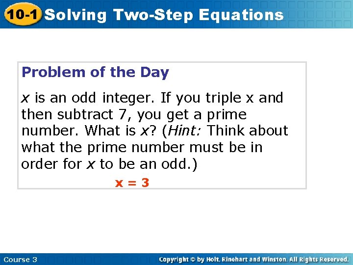 10 1 Solving TwoStep Equations Warm Up Problem