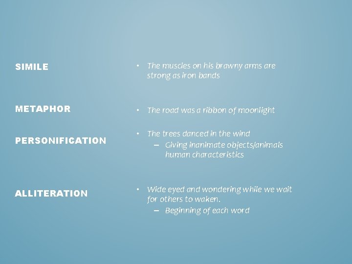 FIGURATIVE LANGUAGE SIMILE The muscles on his brawny