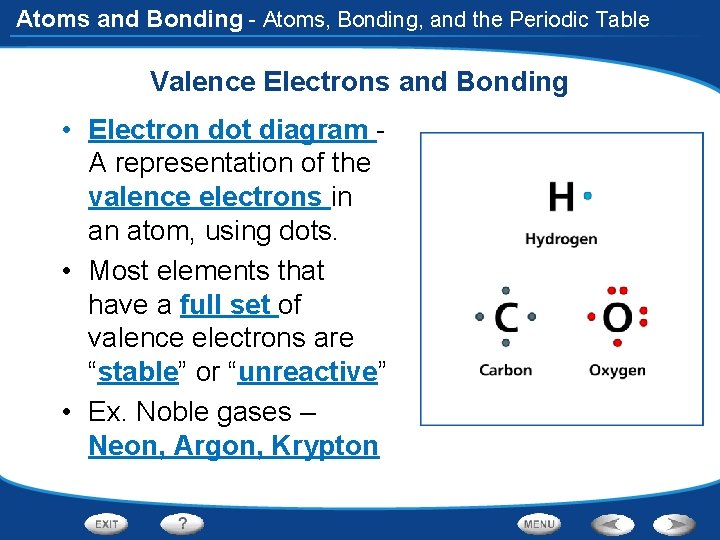 Atoms and Bonding Table of Contents Valence Electrons
