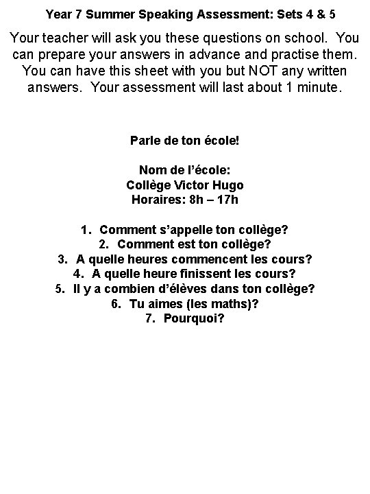 Year 7 French Summer Term revision booklet Name