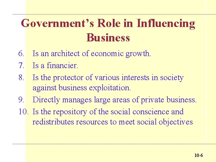Business Government and Regulation 10 Chapter Ten Objectives