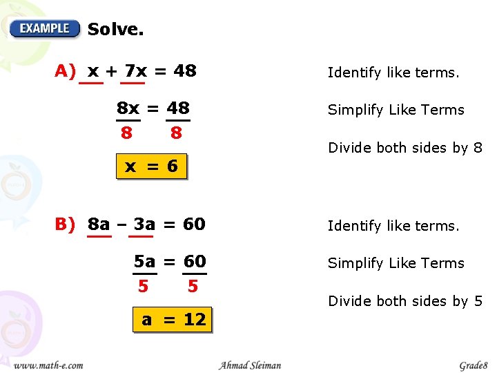 Lesson 11 1 Identify like terms Combine and