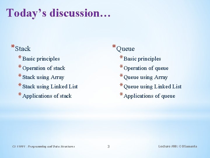 Programming and Data Structures Debasis Samanta Computer Science