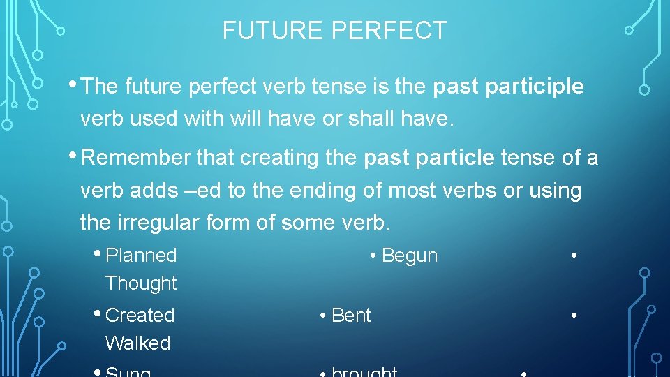 PERFECT TENSE VERBS CHERI COSNOWSKI TENSES FOR PERFECT