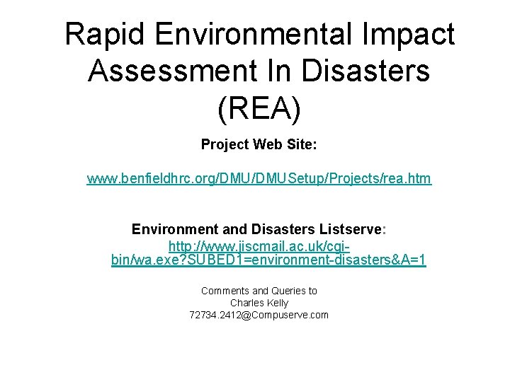 Rapid Environmental Impact Assessment In Disasters REA Benfield