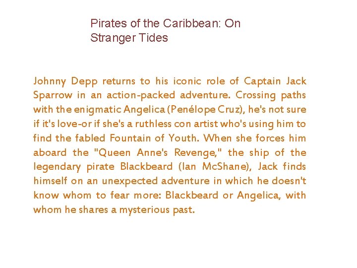Pirates of the caribbean Parts of the film