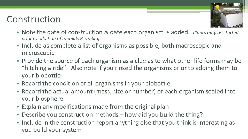 Bottle Biosphere Project AP Environmental Science Lab Report