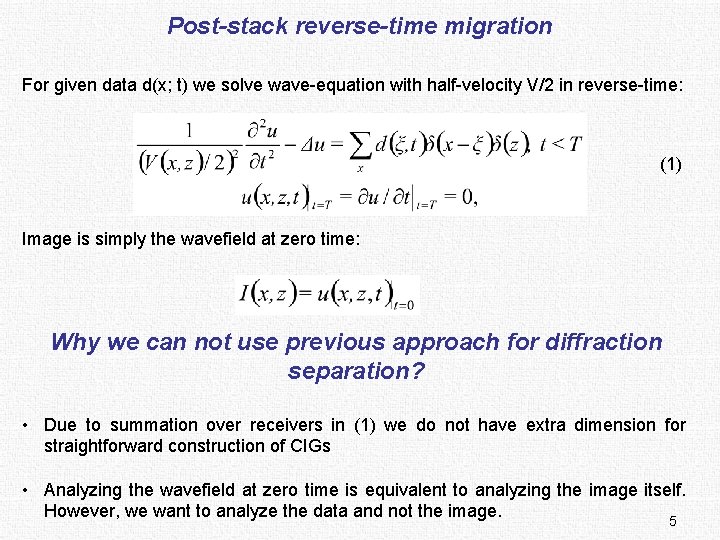 Imaging Of Diffraction Objects Using Poststack Reversetime Migration