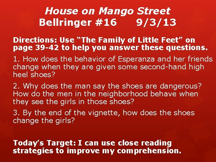 House on Mango Street Bellringer 8 82113 Directions