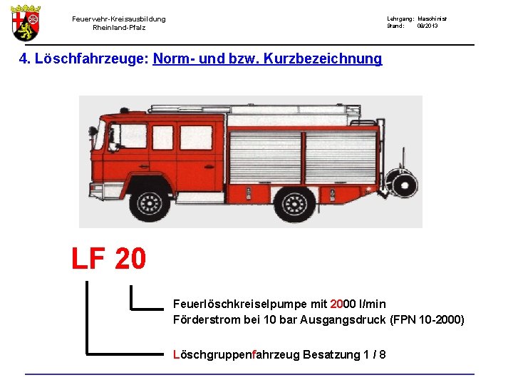 FeuerwehrKreisausbildung RheinlandPfalz Lehrgang Maschinist Thema Lschfahrzeuge Stand 122008